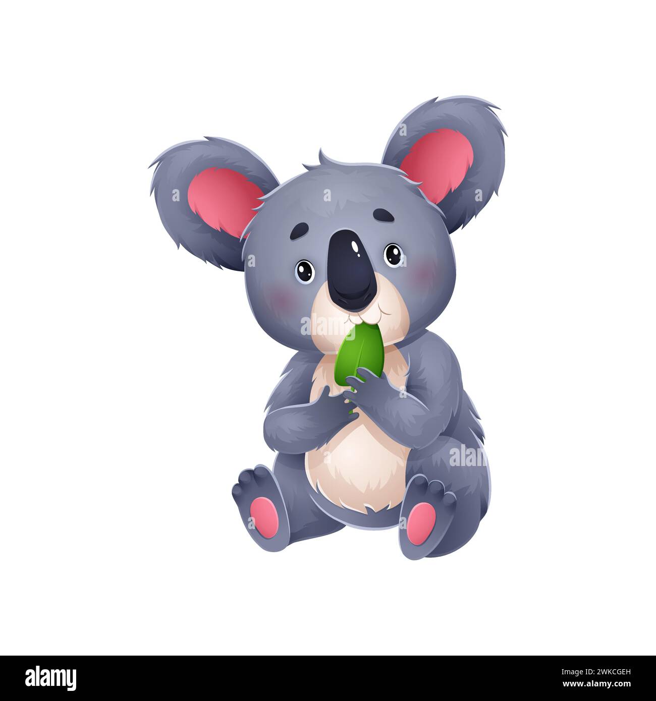 Cartoon koala bear character blissfully munches on a eucalyptus leaf ...