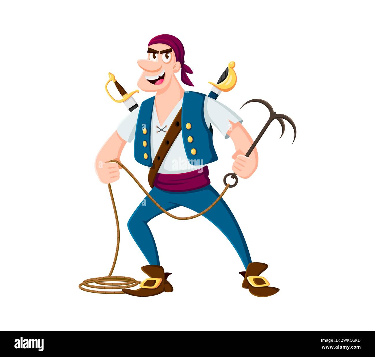 Cartoon sea pirate sailor or corsair character. Isolated vector swashbuckling rover, clad in ...