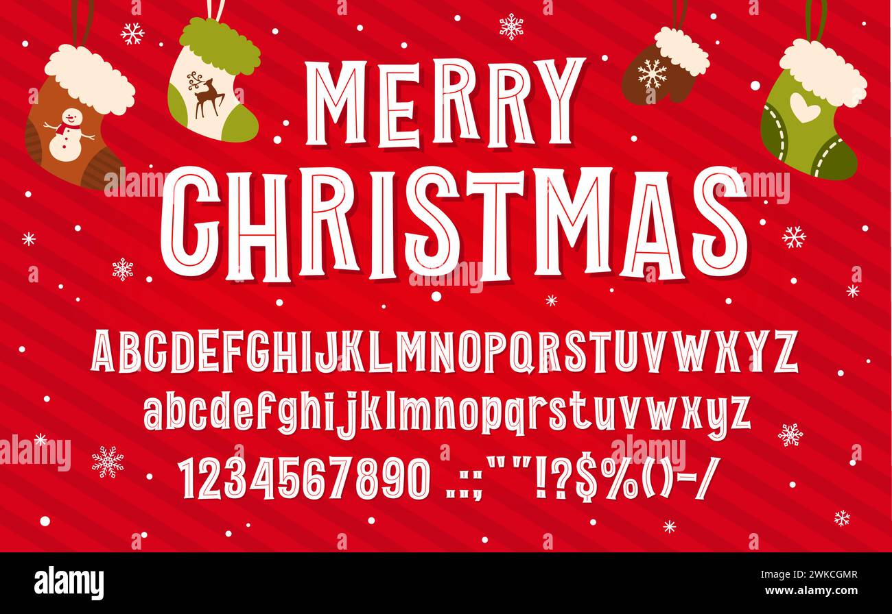Retro Christmas font, new year type. Holiday typeface, english xmas ...
