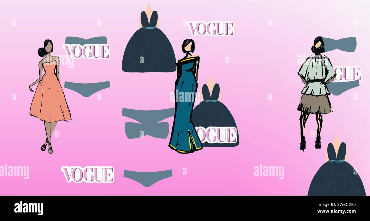 Image of fashion drawings of model on pink background Stock Photo - Alamy