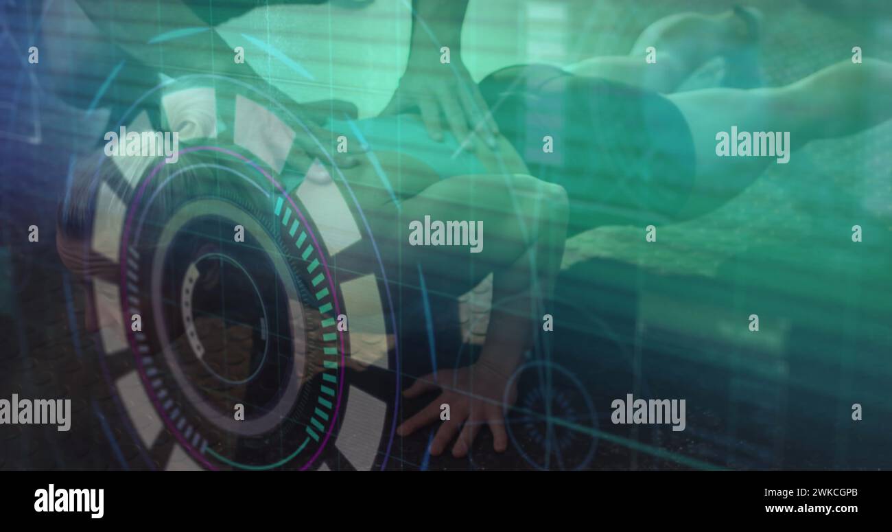 Image of scanner processing data over female athlete training with ...
