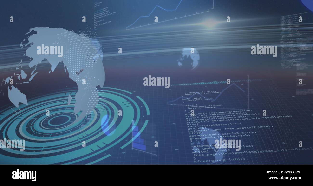 Image of scope scanning and digital planet earths over grid Stock Photo ...