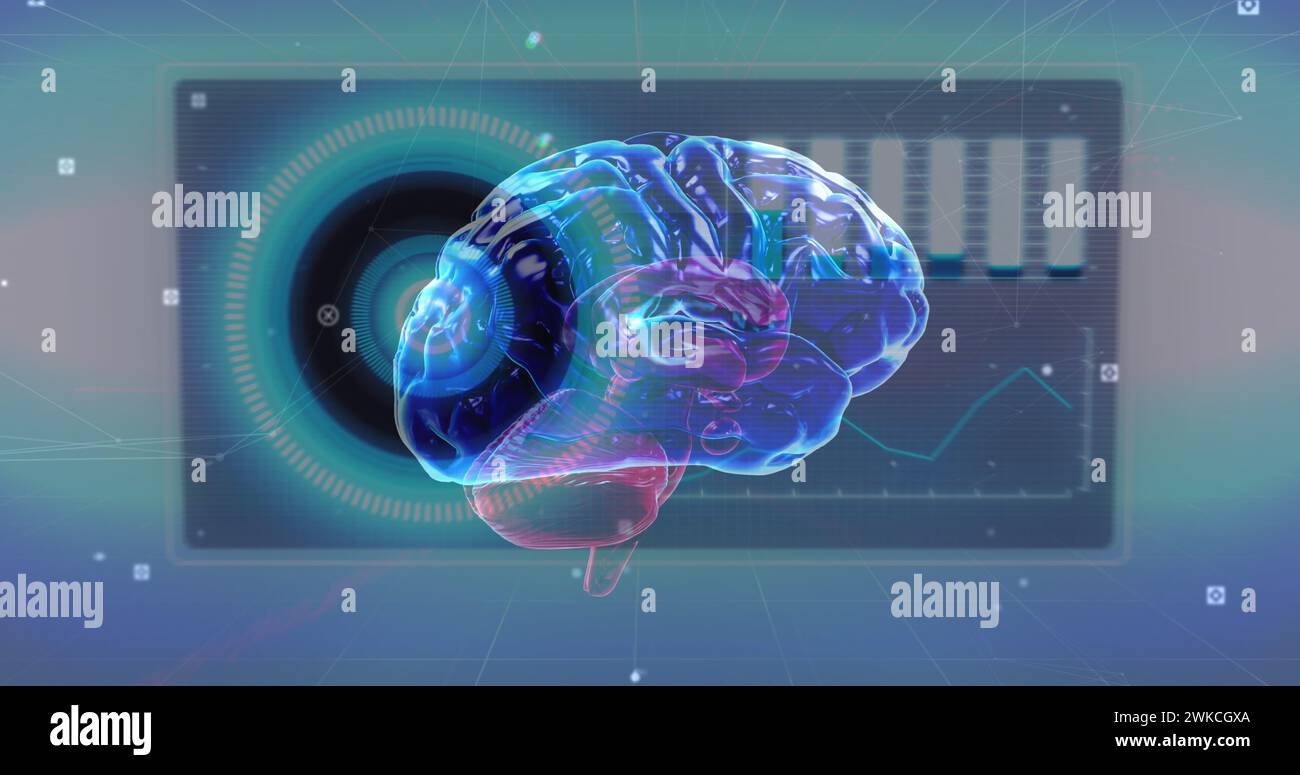 Image of human brain with digital interface data processing Stock Photo - Alamy