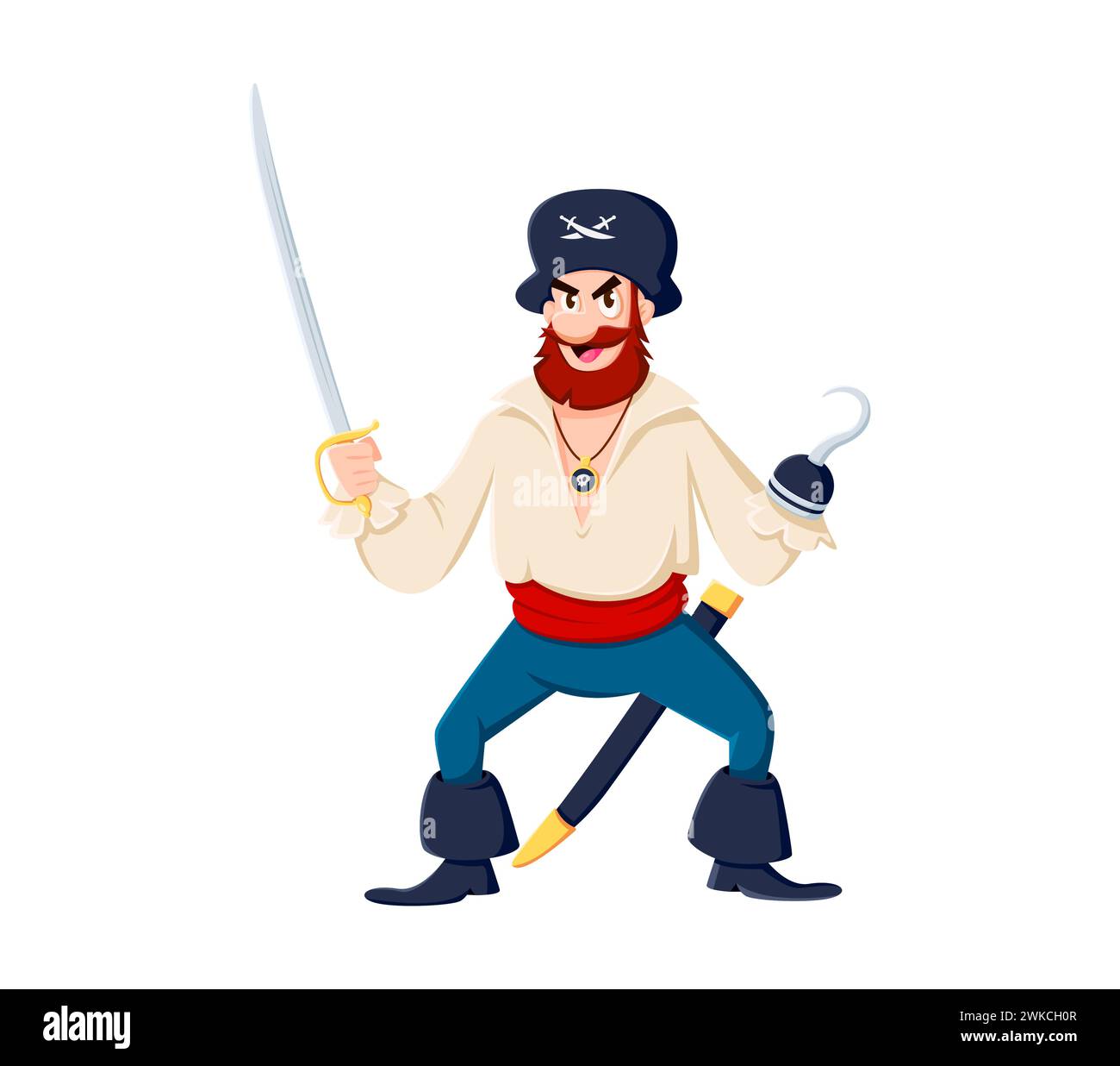 Cartoon sea pirate sailor and corsair captain character. Isolated vector lively filibuster ...