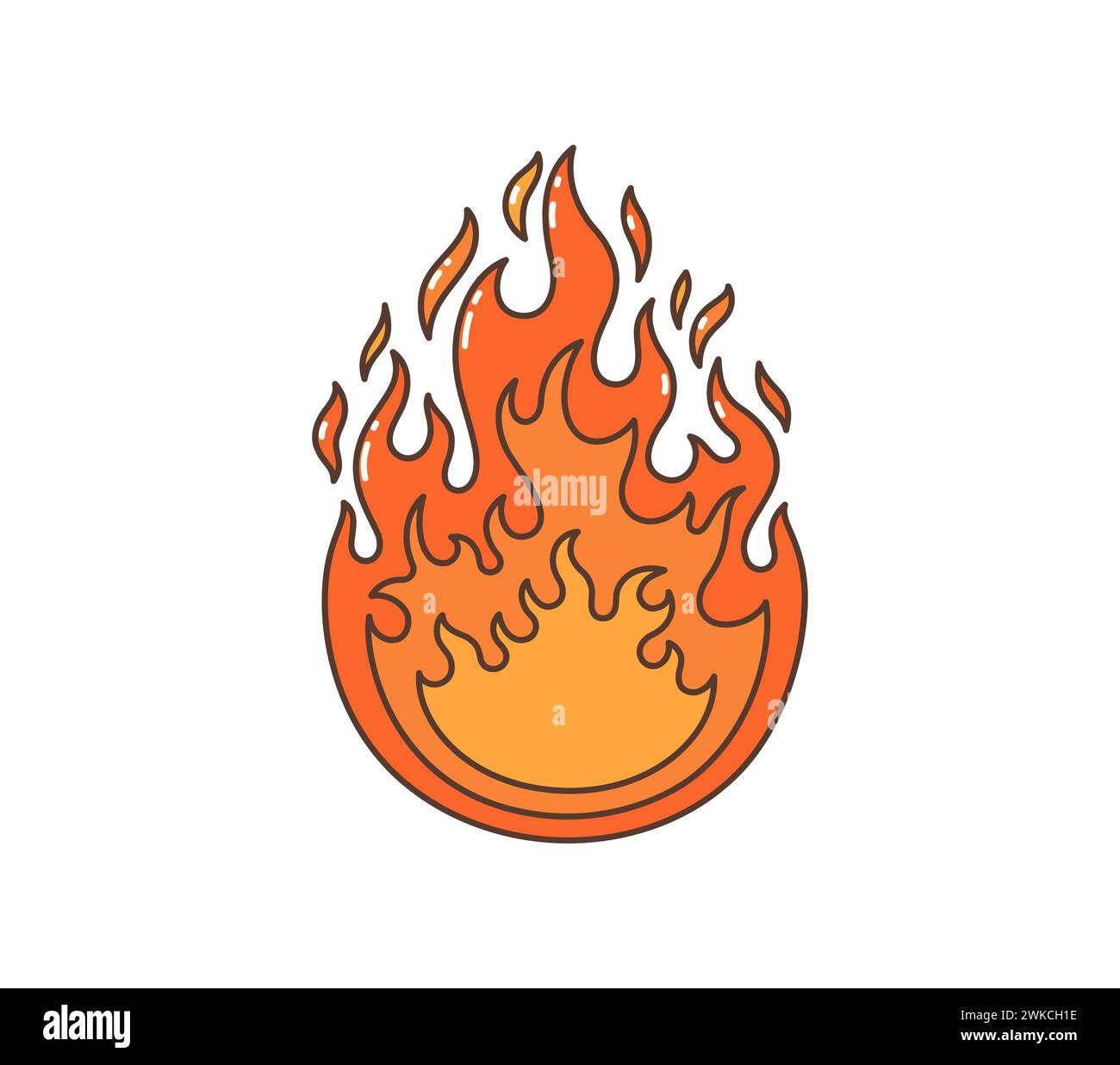 Cartoon retro groovy hippie fire flames. Isolated vector vibrant ...
