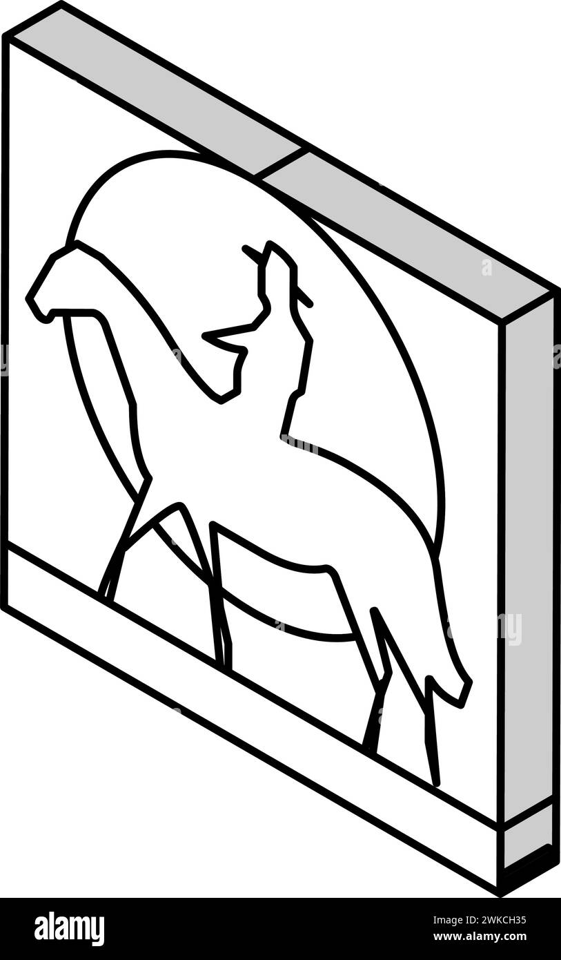 western cowboy ride horse on sunset isometric icon vector illustration ...