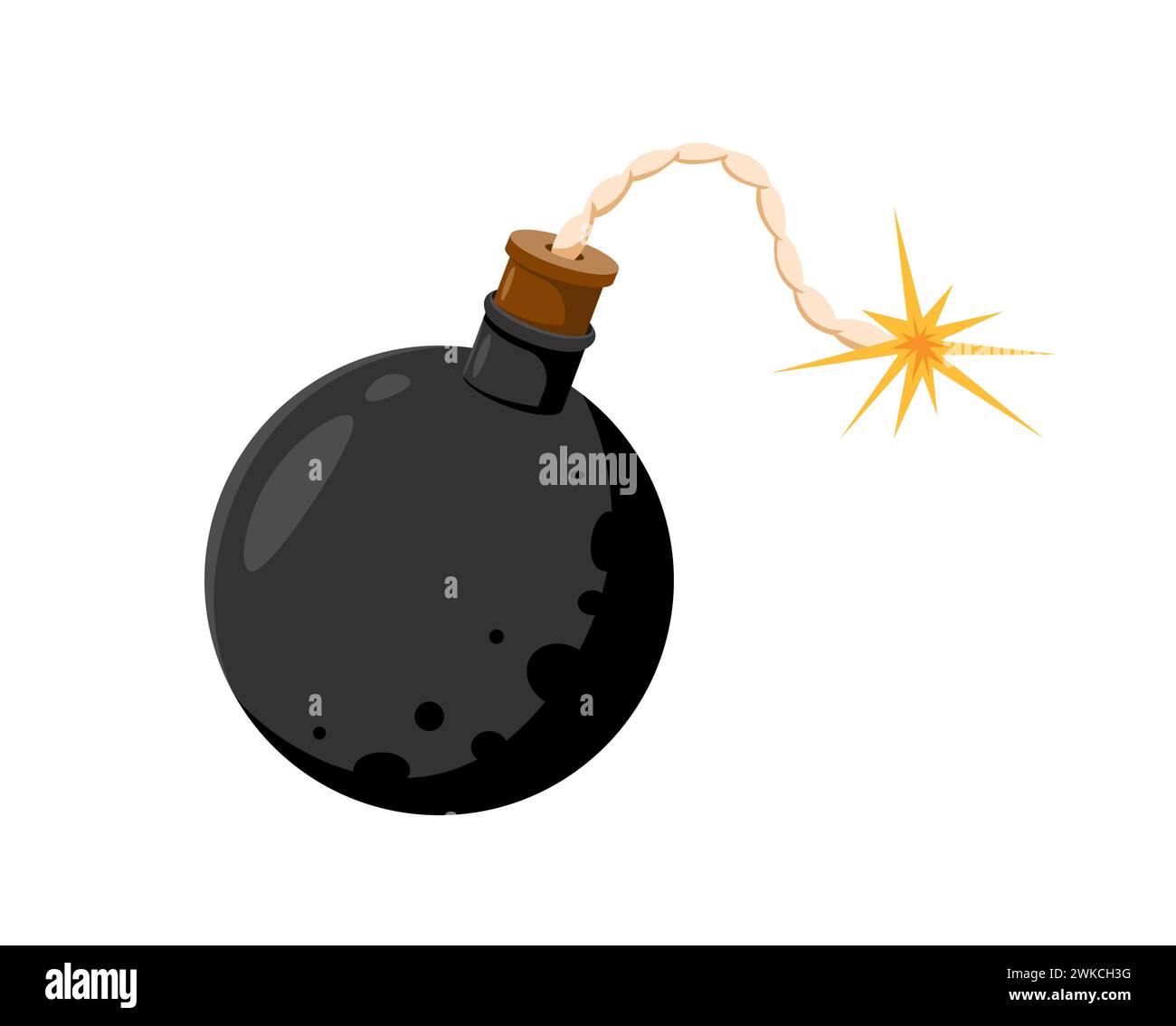Cartoon bomb with a lit fuse and sparks. Isolated vector spherical bomb ...
