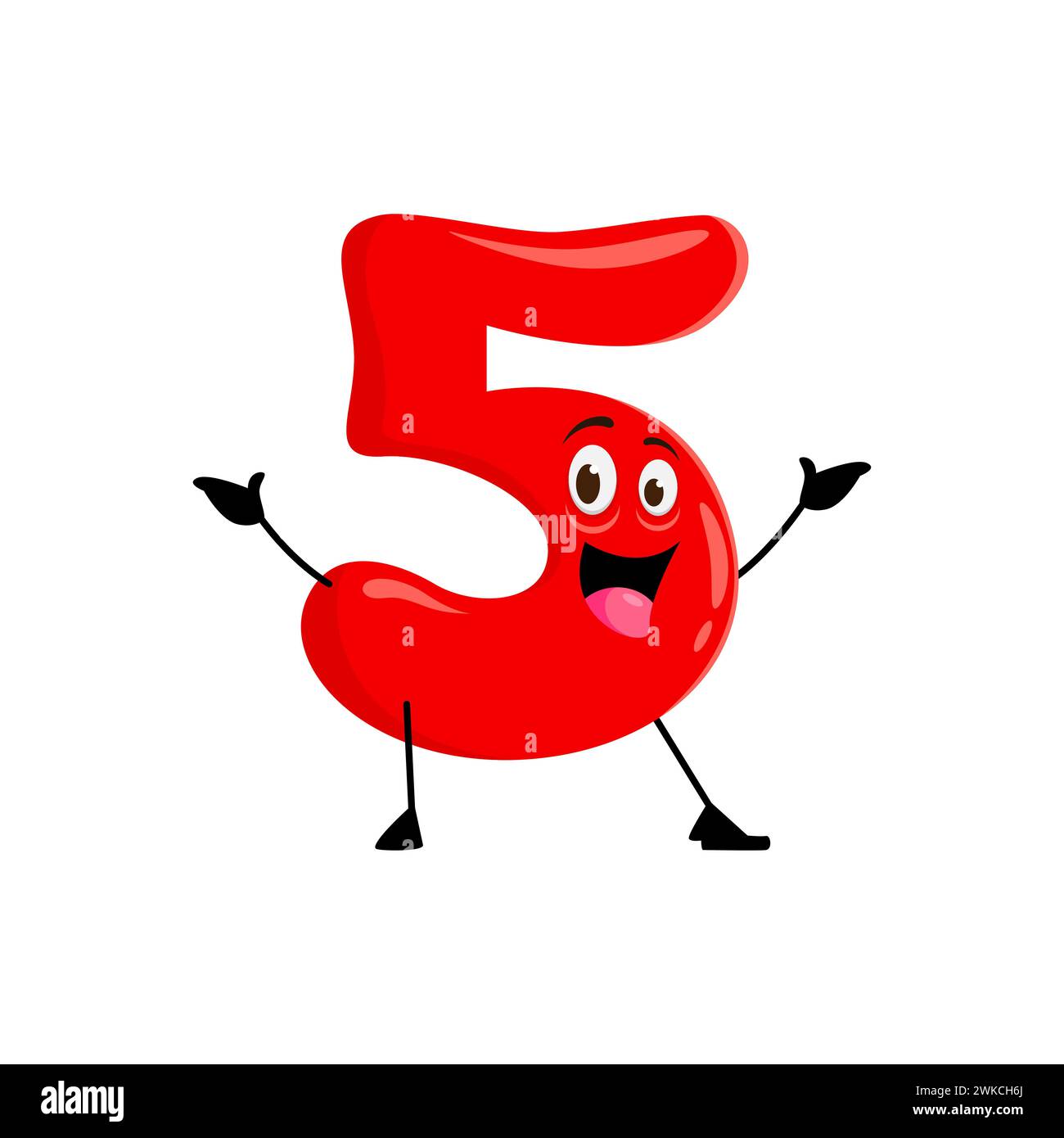 Cartoon five math number character. Funny red mathematics symbol vector ...