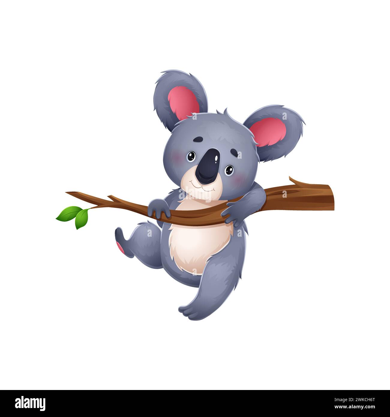 Funny koala bear cartoon character hanging on branch. Koala childish ...