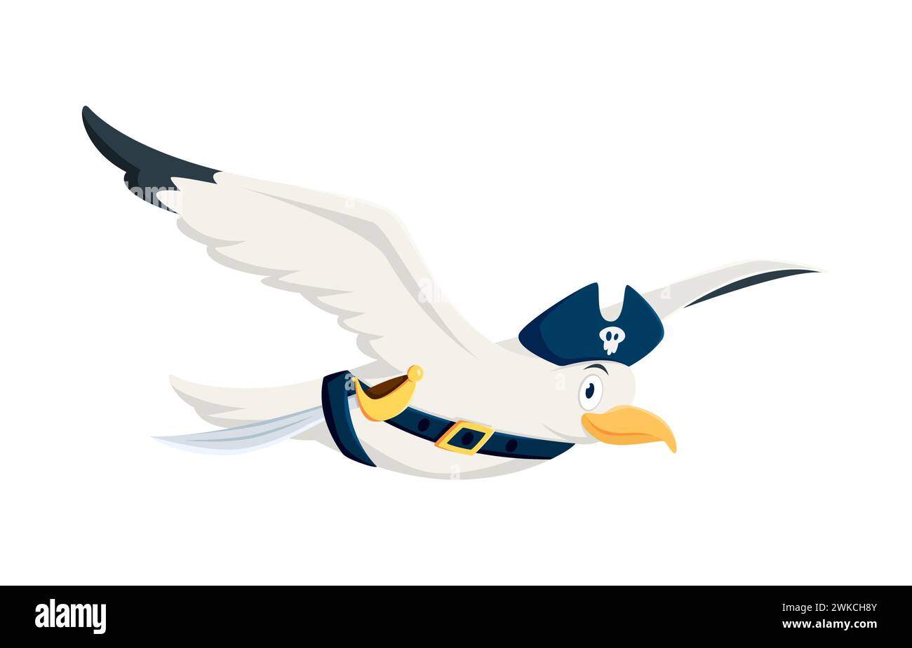 Cartoon seagull pirate corsair animal character. Isolated vector gull ...