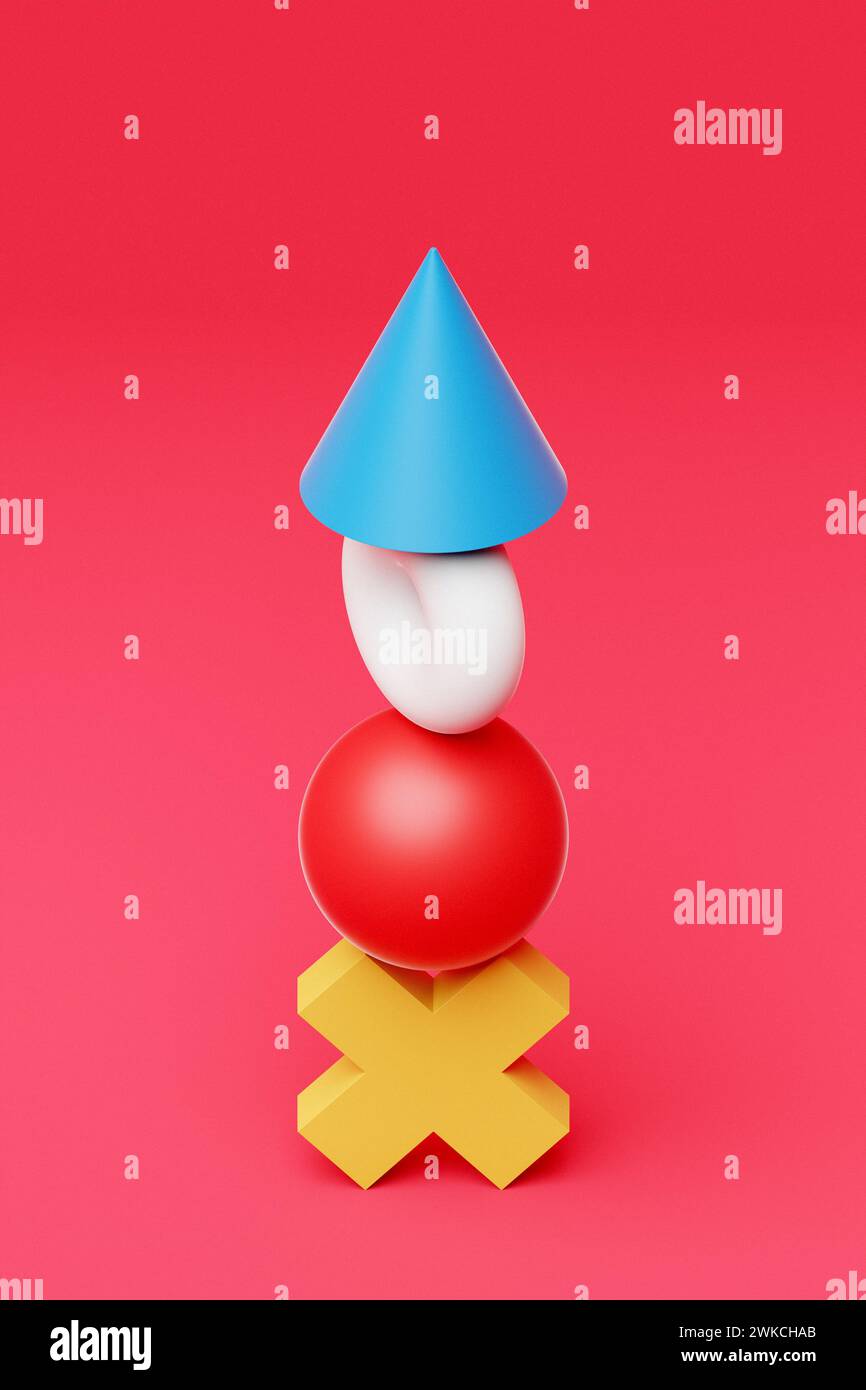 Multi-colored pyramid of various balancing figures, 3D rendering Stock ...