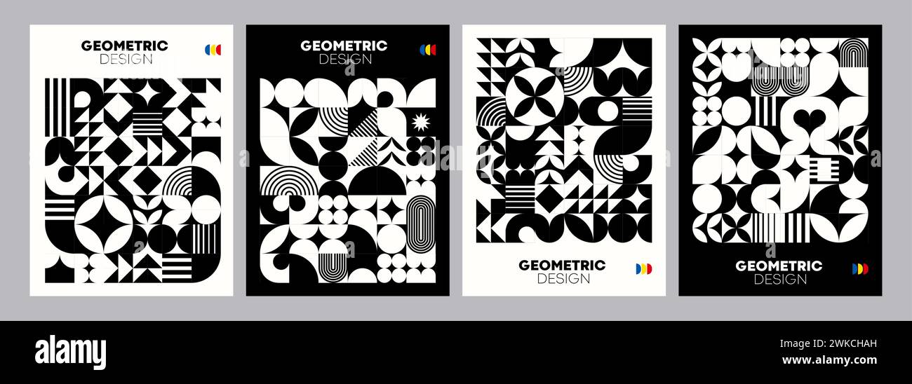 Modern monochrome abstract posters with geometric Bauhaus pattern ...