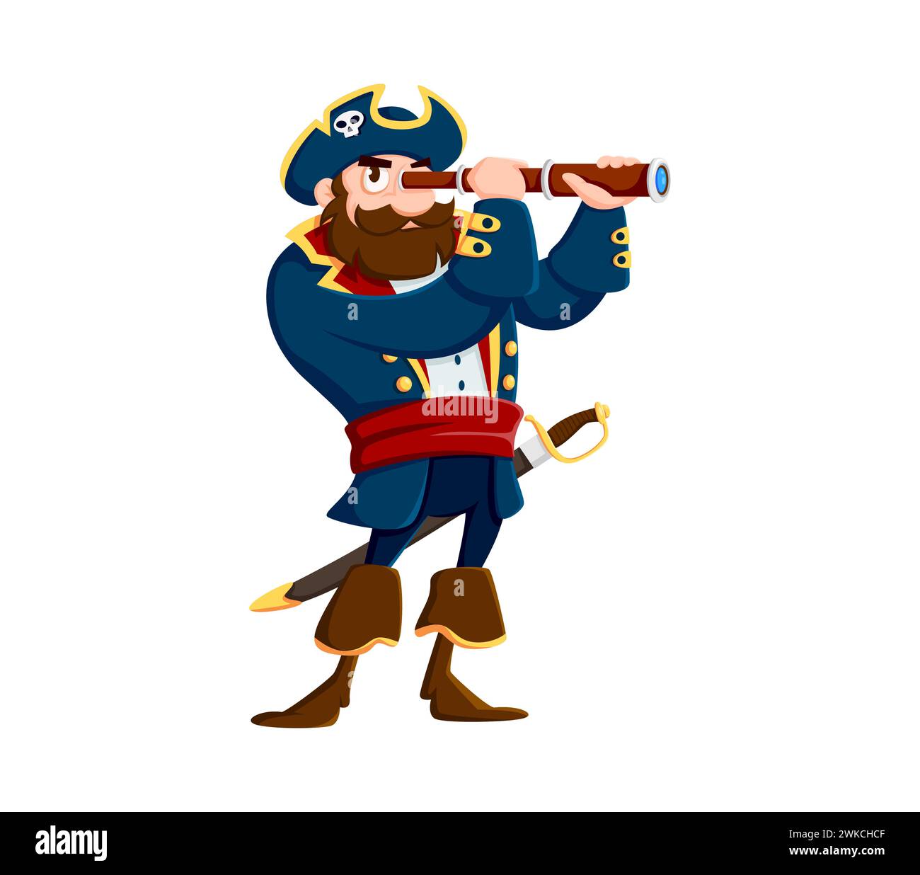 Cartoon sea pirate sailor and corsair captain character. Isolated vector rover personage peers ...
