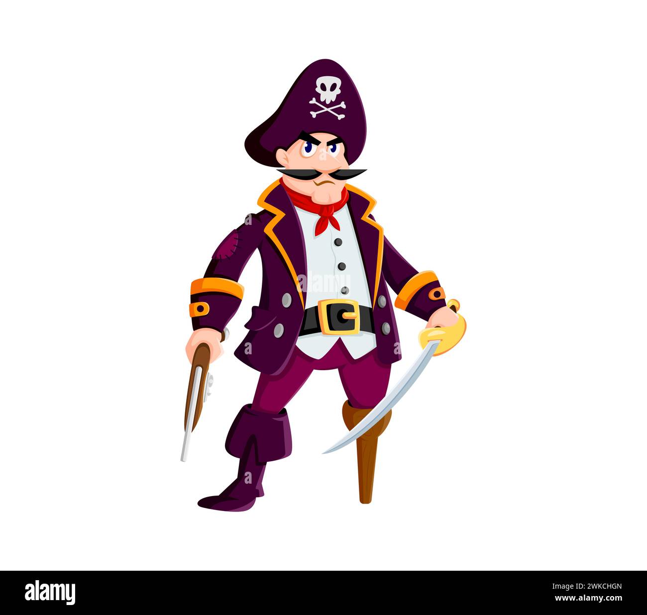 Cartoon sea pirate sailor or corsair character. Vector swashbuckling personage with mischievous ...