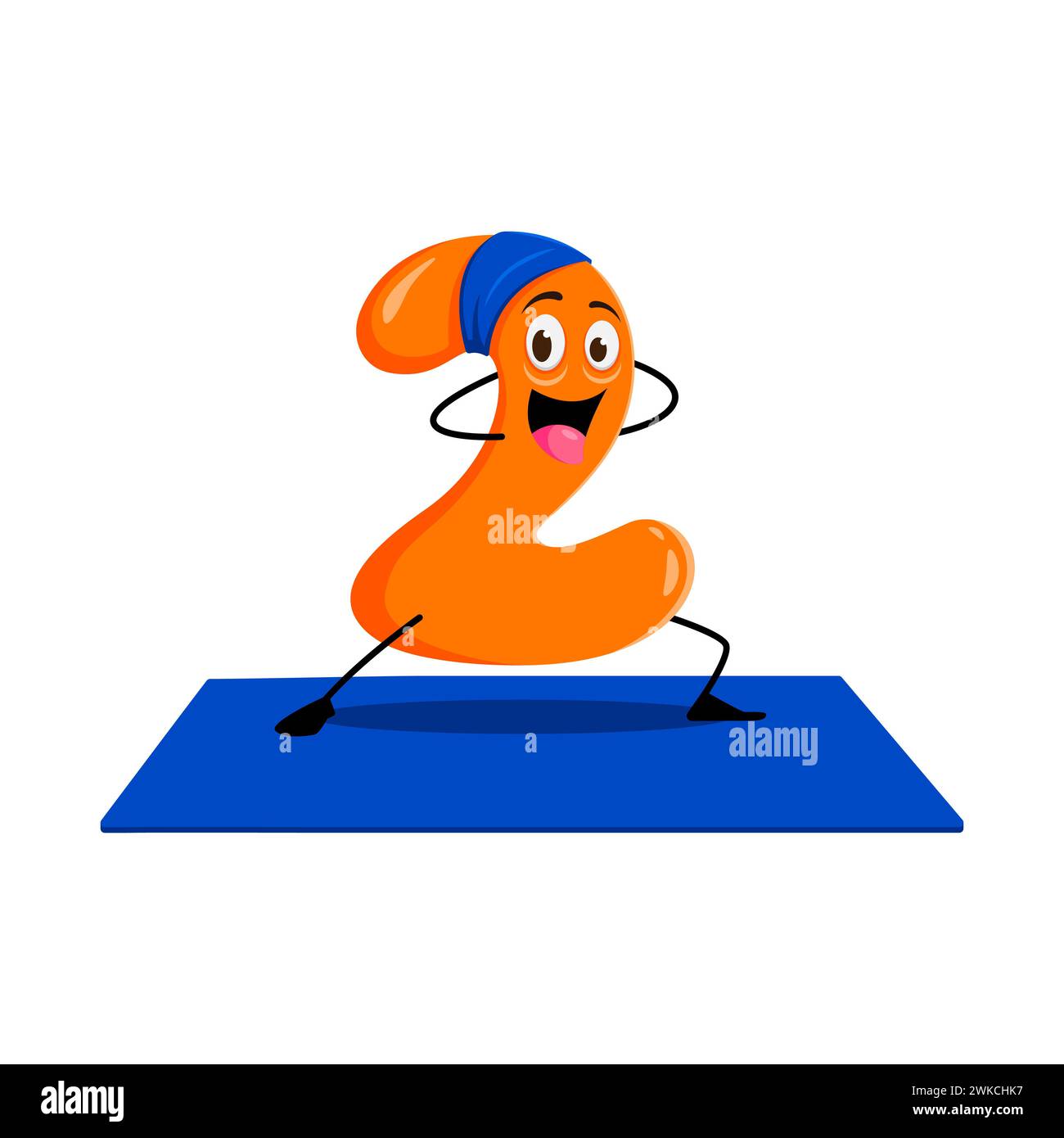 Cartoon math number two character on yoga fitness sport. Isolated ...