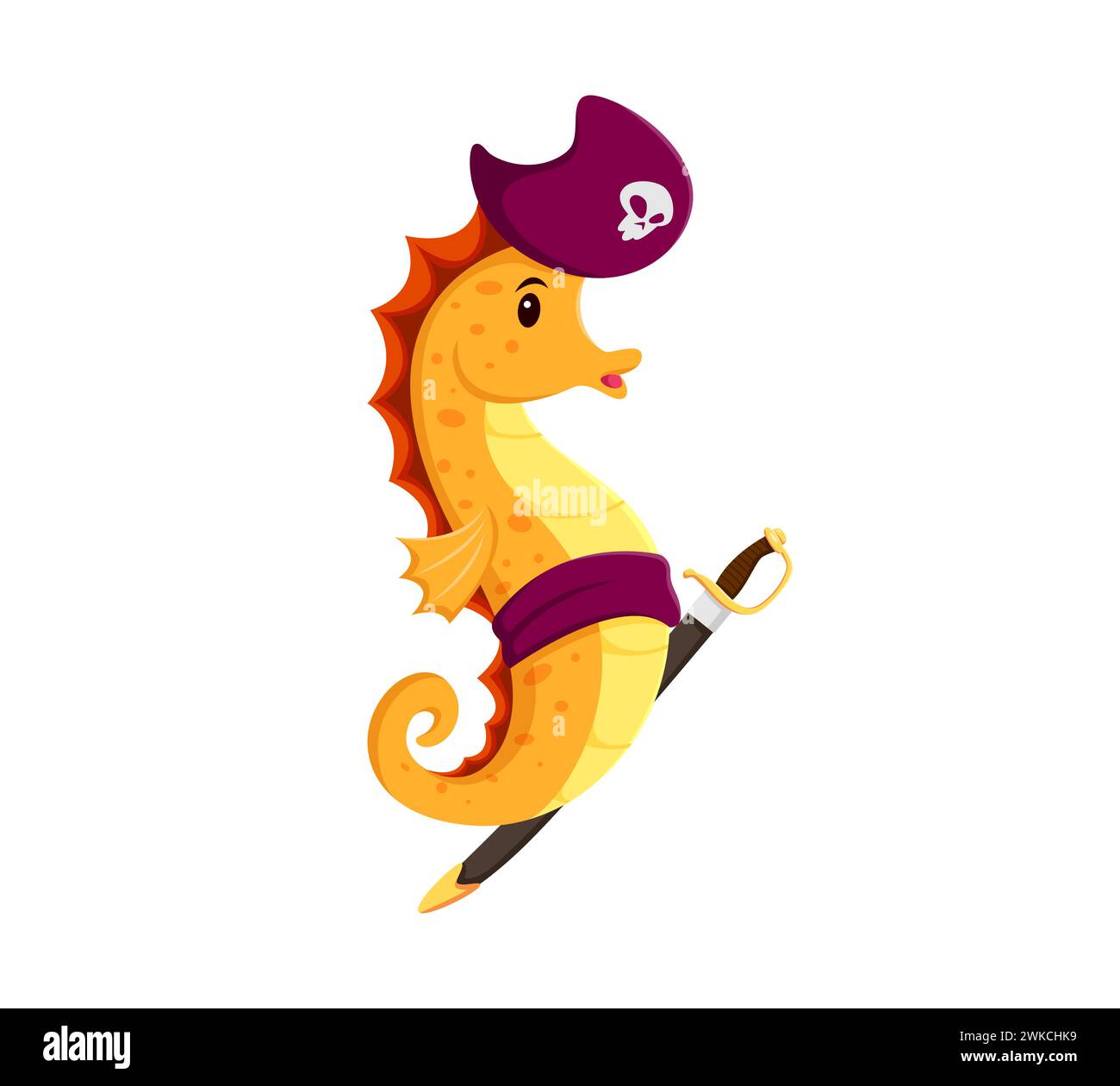 Cartoon seahorse pirate animal character. Isolated vector plucky ...