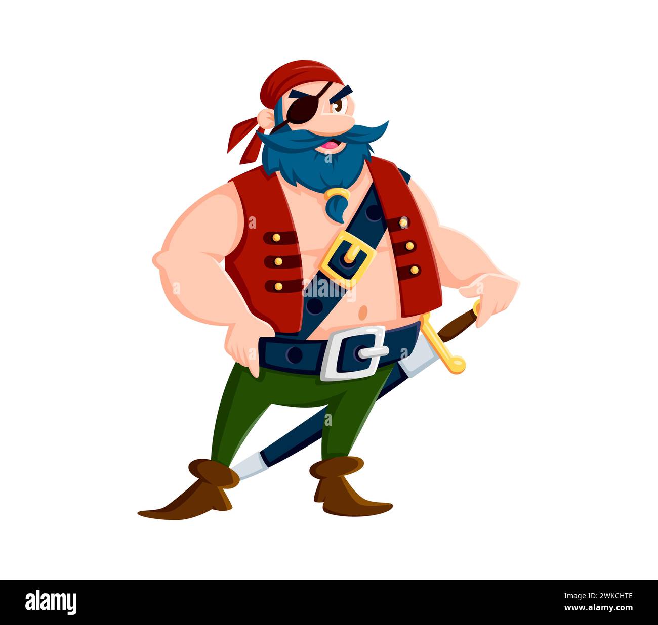 Cartoon sea pirate, sailor or corsair character. Isolated vector ...