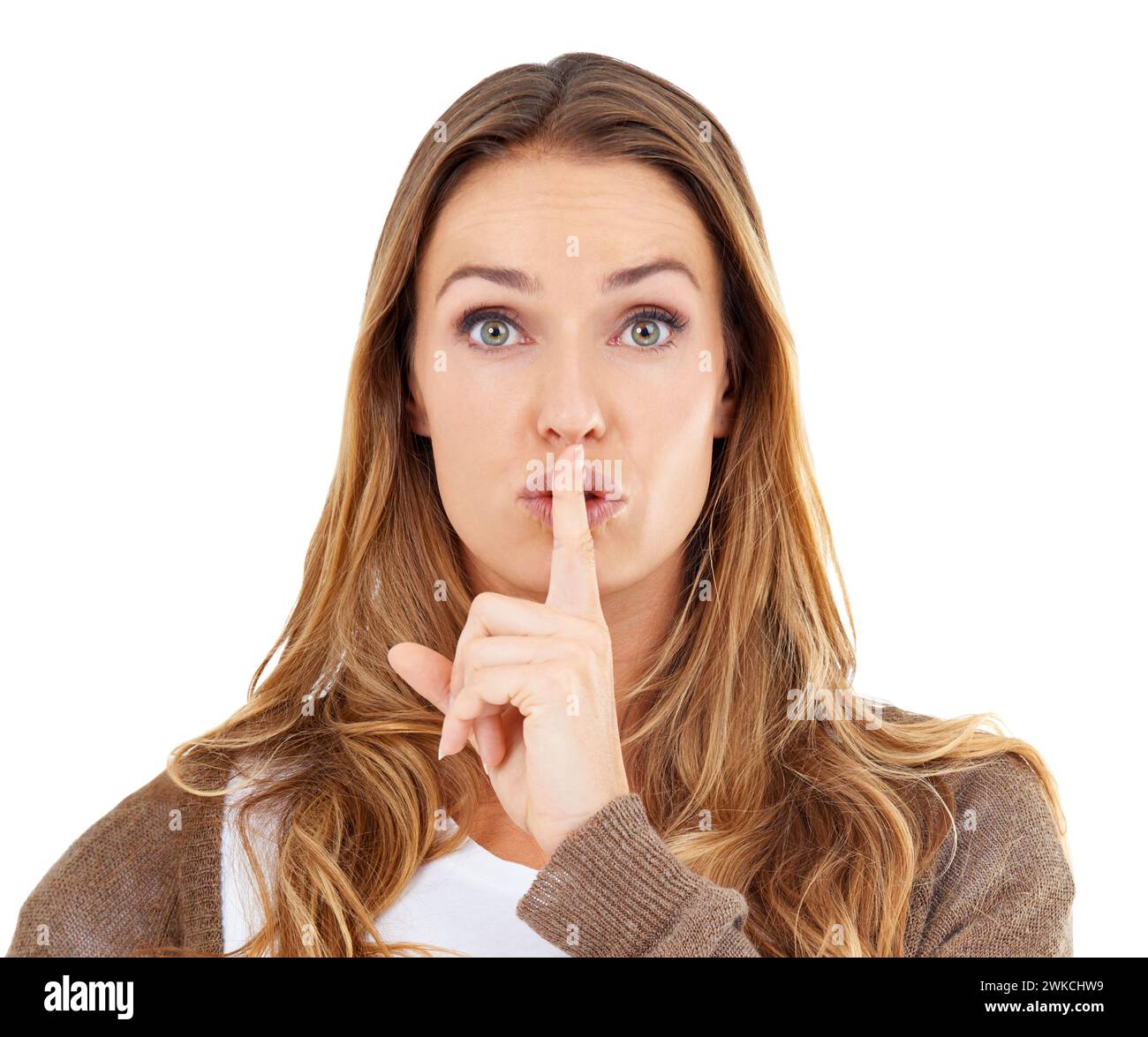 Woman, shush and portrait for mystery in studio, symbol and ...