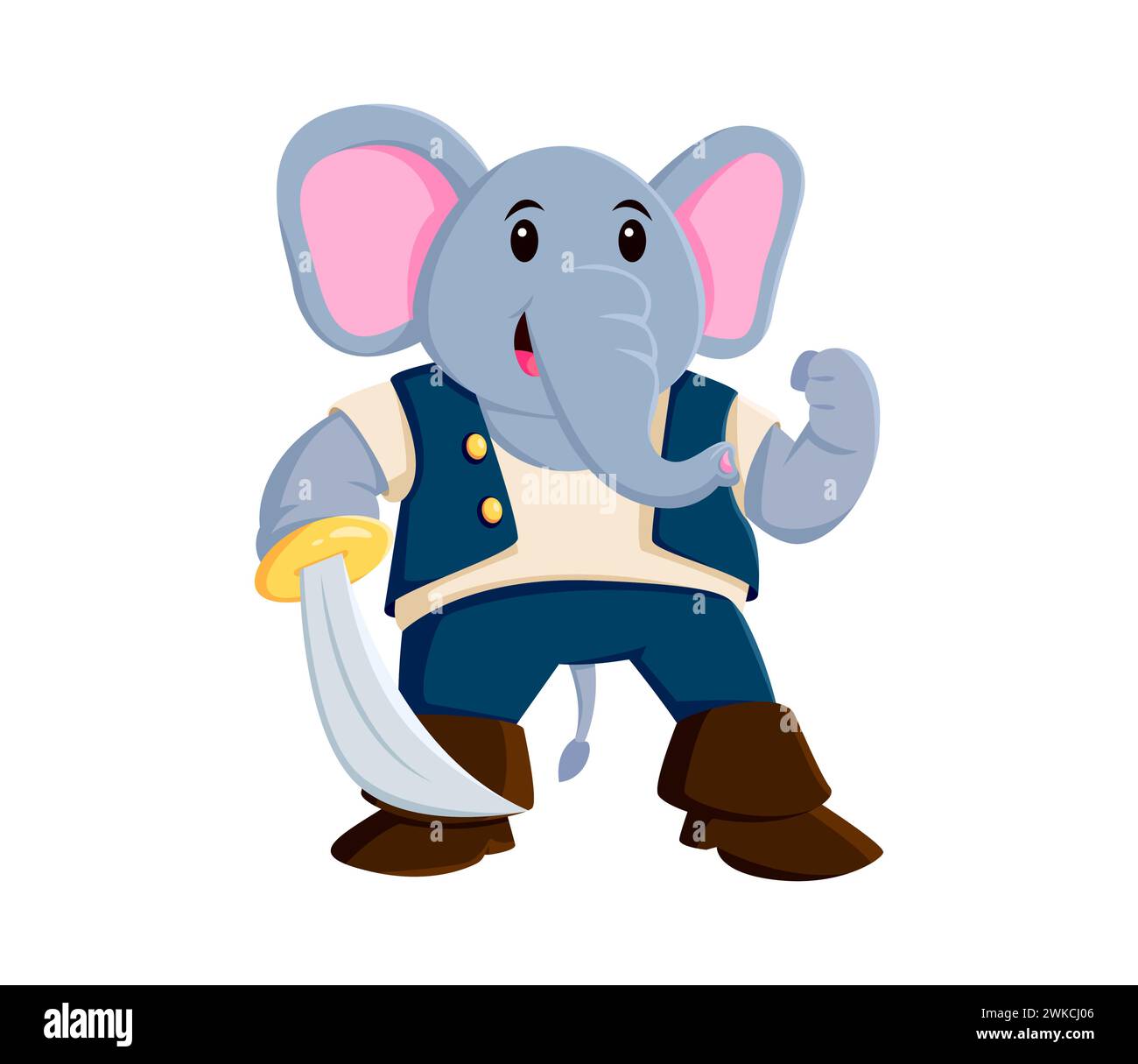 Cartoon elephant pirate animal character wields a saber with a ...