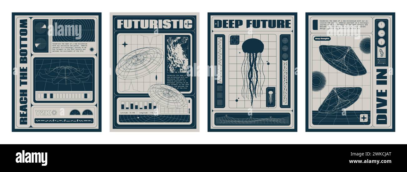 Poster design template in trendy y2k style with abstract geometric grid ...