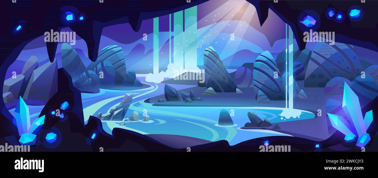 Grotto with waterfall Stock Vector Images - Alamy