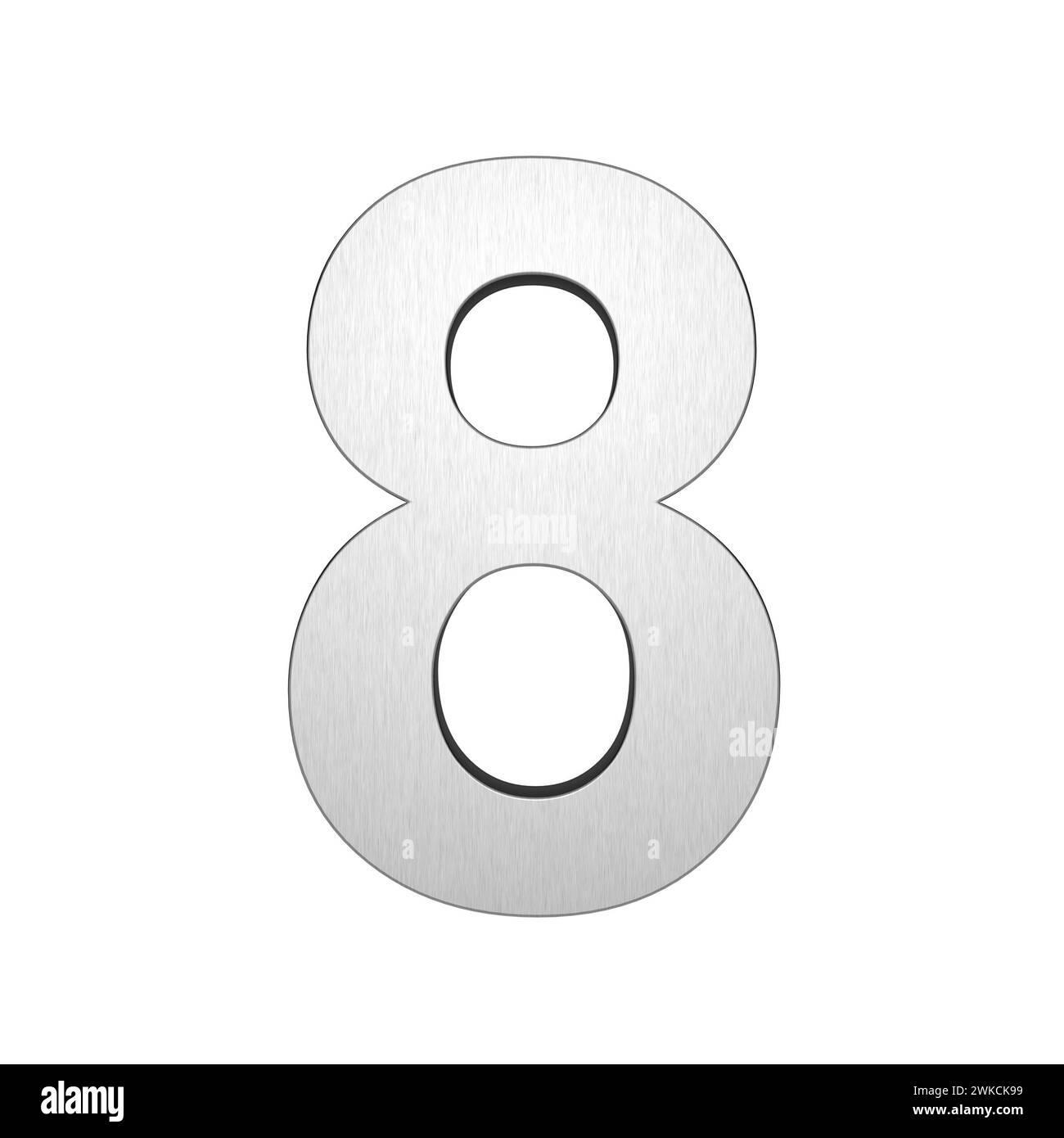 Gray brushed metal number eight 8 isolated on white background. 3D ...