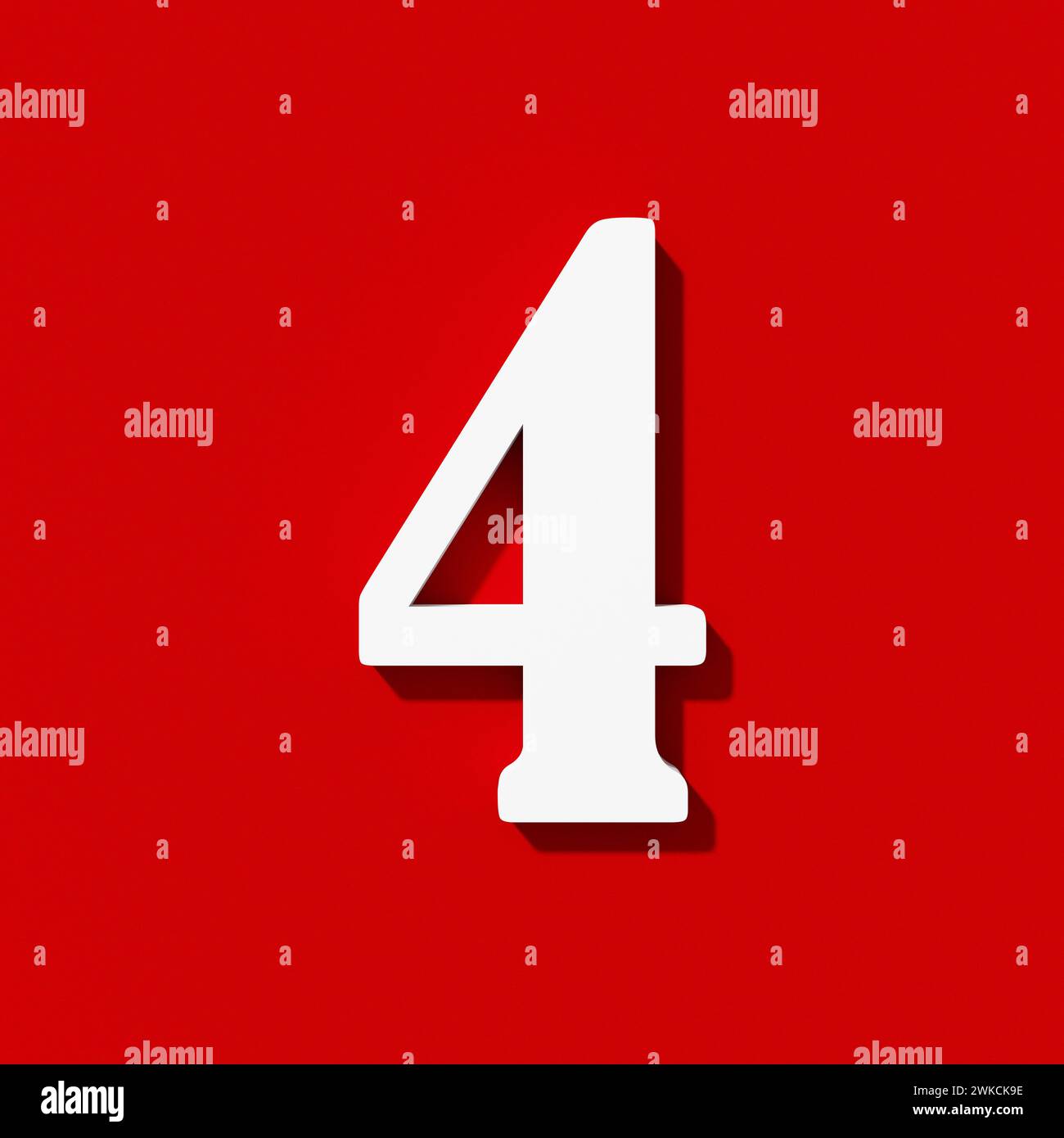 White number four 4 on red background. Top view. 3D render Stock Photo ...