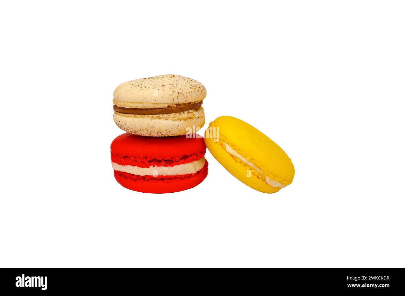 Multi-colored macarons - a French sweet delicacy isolated on a white ...