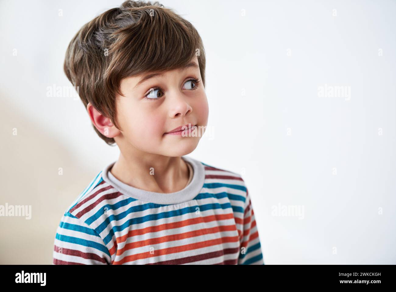 Face, kid and boy thinking, idea and remember memory isolated on a ...