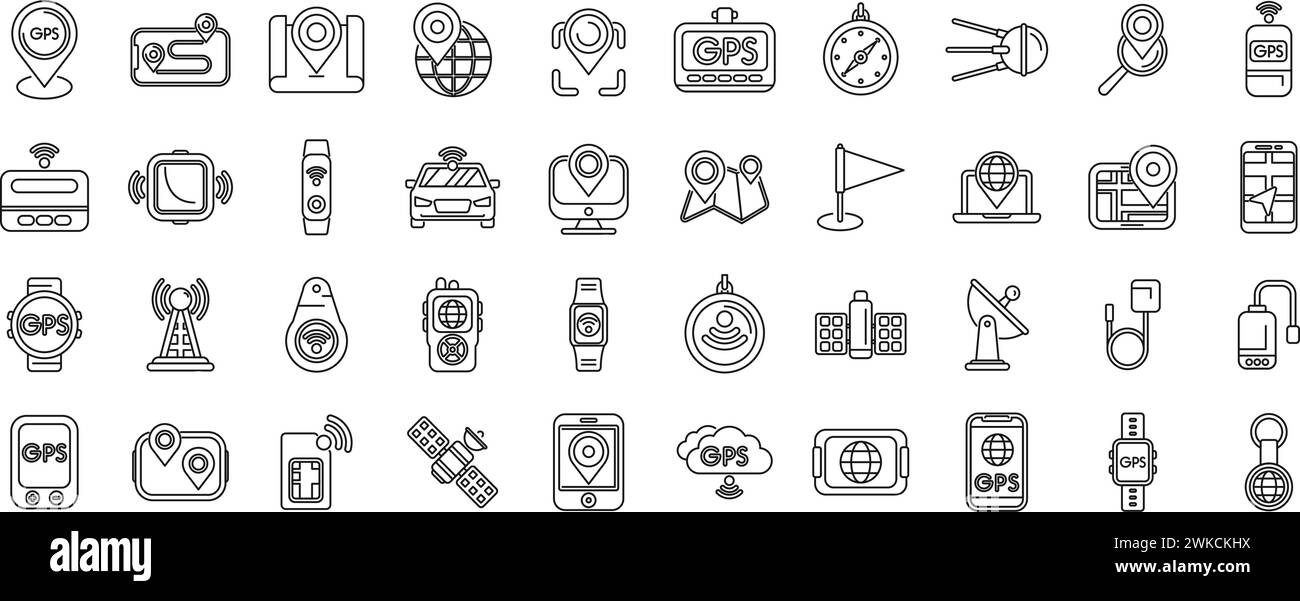 GPS tracker icons set outline vector. Car geolocation app. City navigation map Stock Vector ...