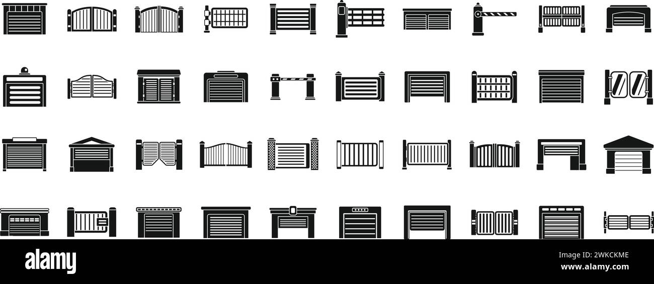 Automatic gates icons set simple vector. Security car. Industrial ...