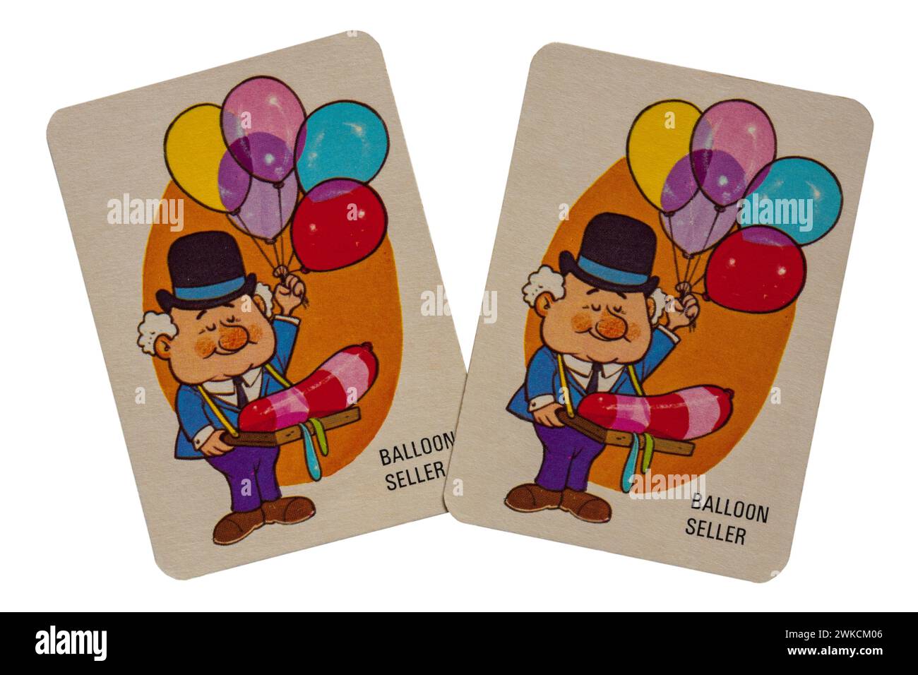 pair of old retro Balloon Seller cards from pack of Donkey playing ...