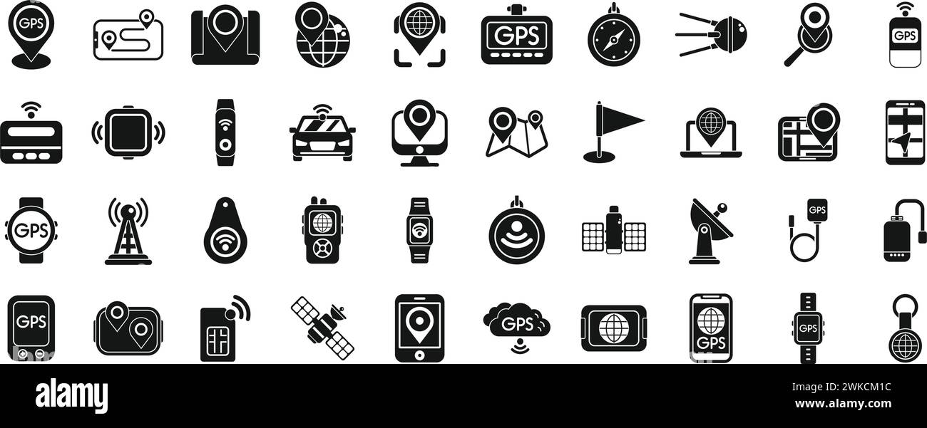 GPS tracker icons set simple vector. Car geolocation app. City ...