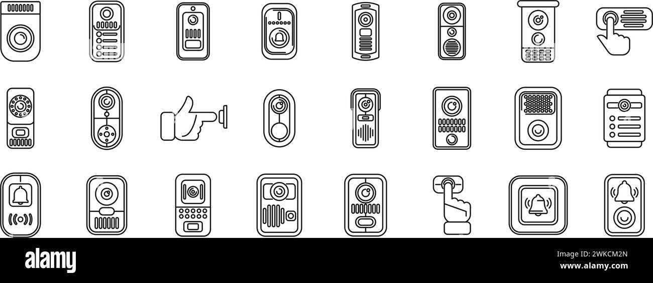 Door bell icons set outline vector. Home button security. Safety ring ...