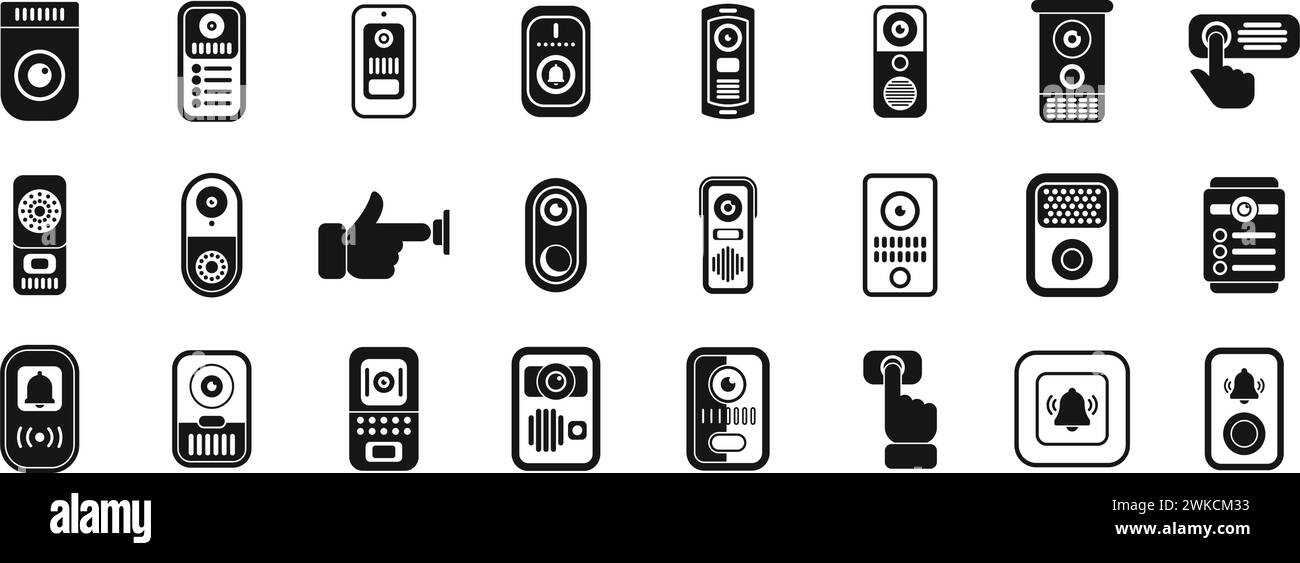 Door bell icons set simple vector. Home button security. Safety ring ...