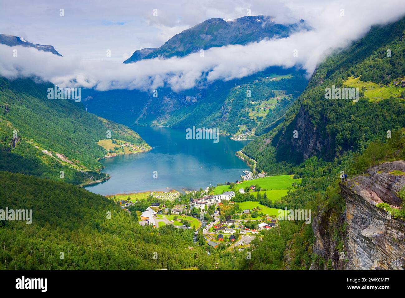 View of Geiranger and Geirangerfjord from Flydalsjuvet, Norway Stock ...