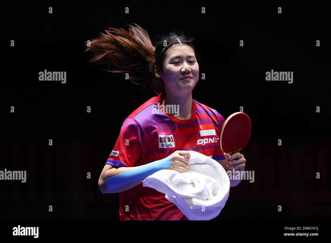 Busan, South Korea. 20th Feb, 2024. Wong Xin Ru of Singapore celebtates ...