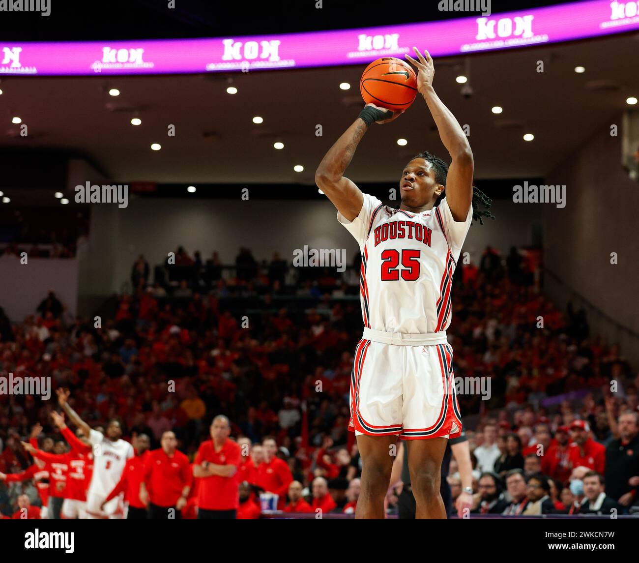 February 19, 2024: Houston forward Joseph Tugler (25) shoots the ball ...