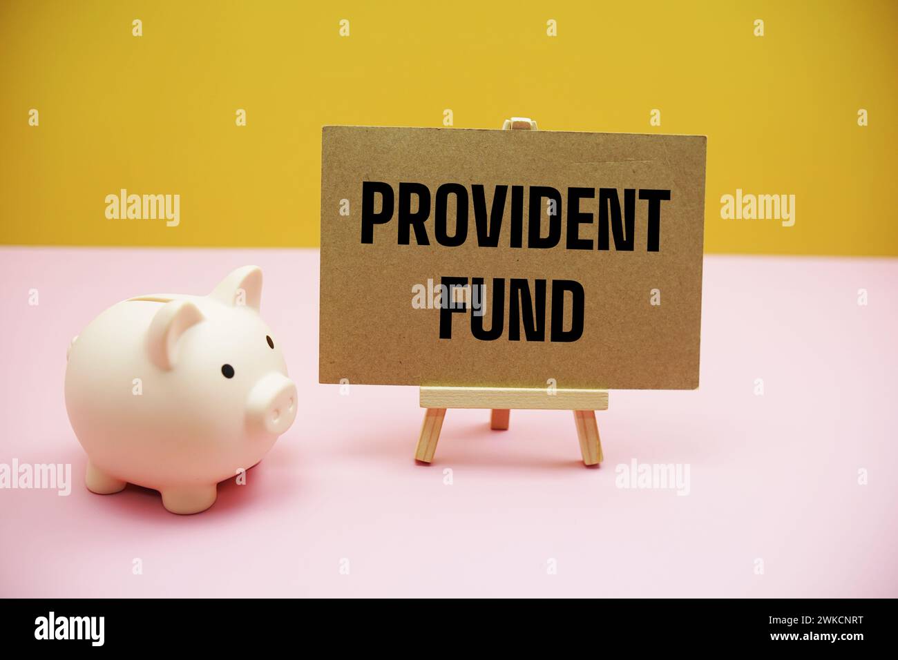 Provident Fund text message with piggy saving on yellow and pink ...