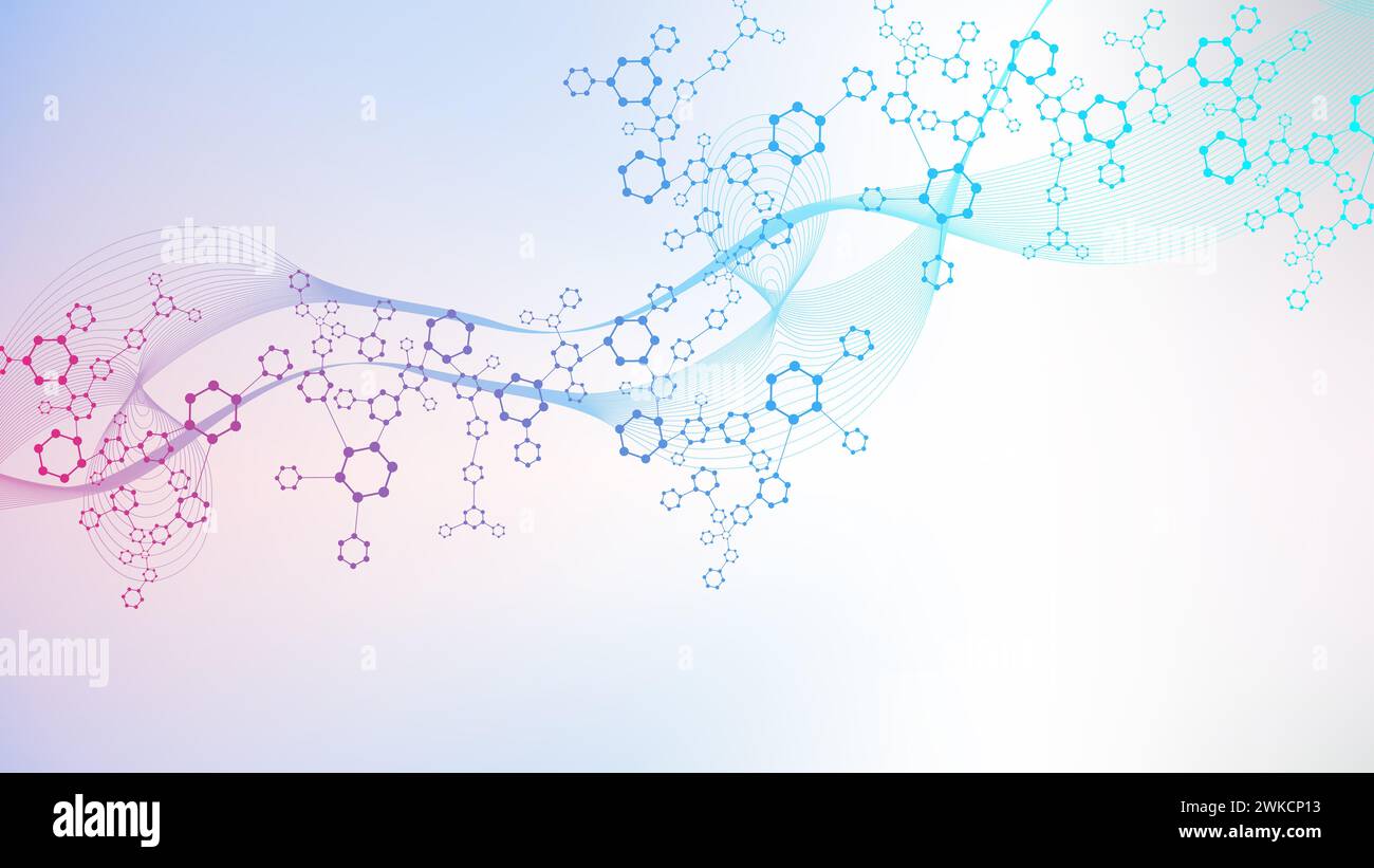 Modern science background with lines, dots and hexagons. Wave flow abstract background ...