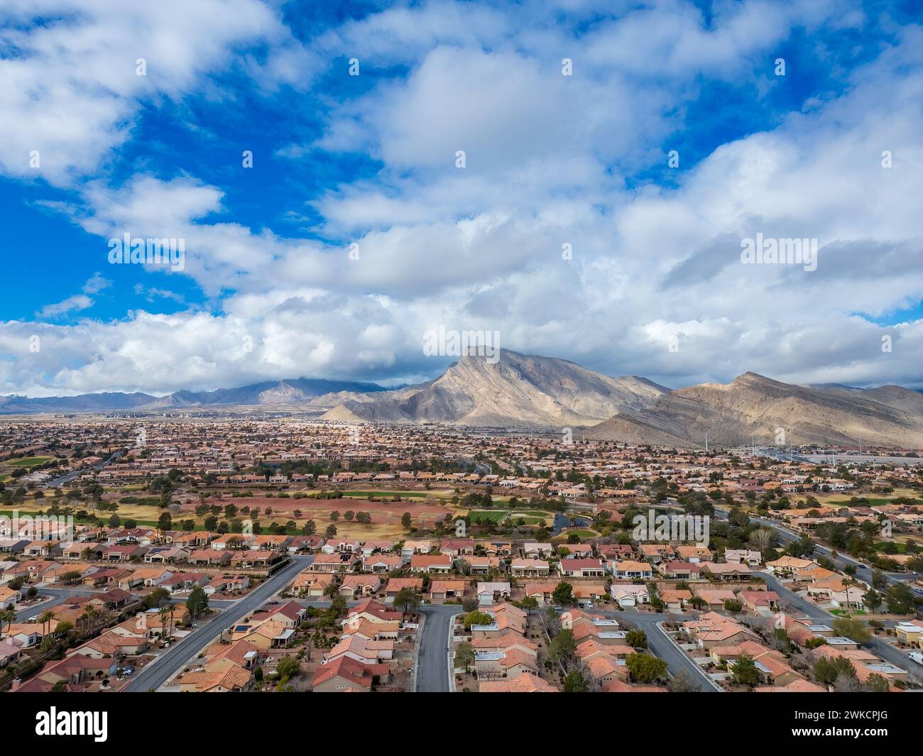 An aerial view of a suburban area near Lone Mountain in Las Vegas Stock ...