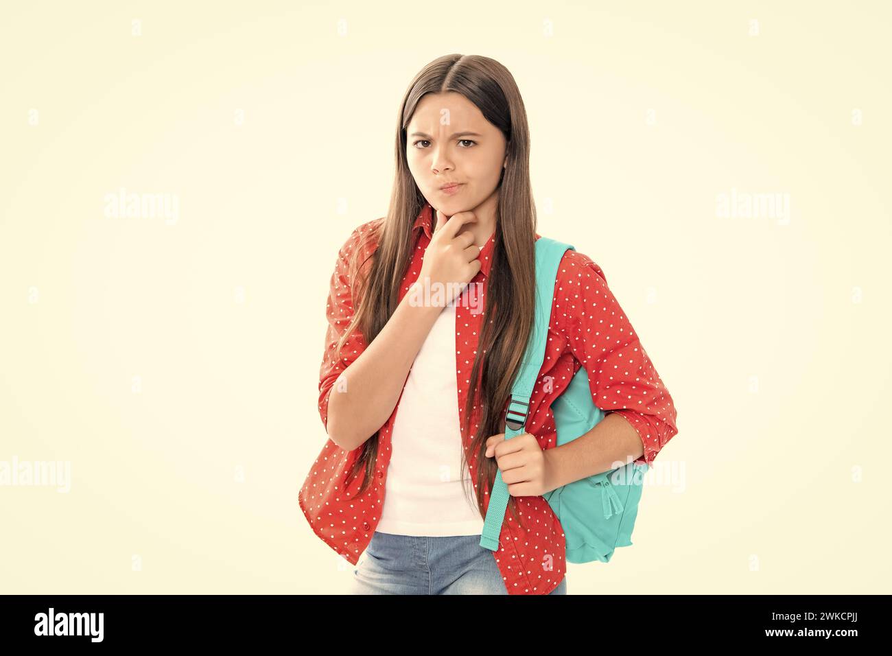 Schoolgirl in school uniform with school bag. Schoolchild, teen student ...
