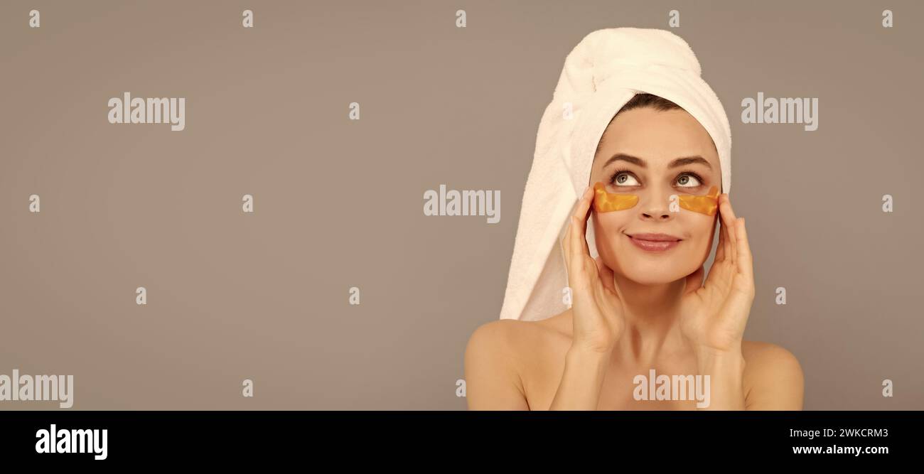 Eye patch. Beautiful woman isolated face portrait, banner with mock up ...
