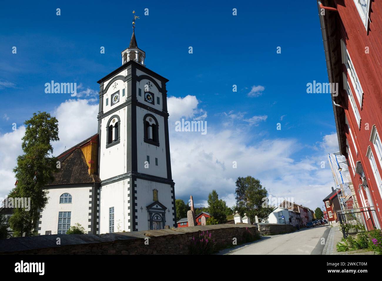 Whitewashed stone church in the mining town of Røros, Norway Stock ...