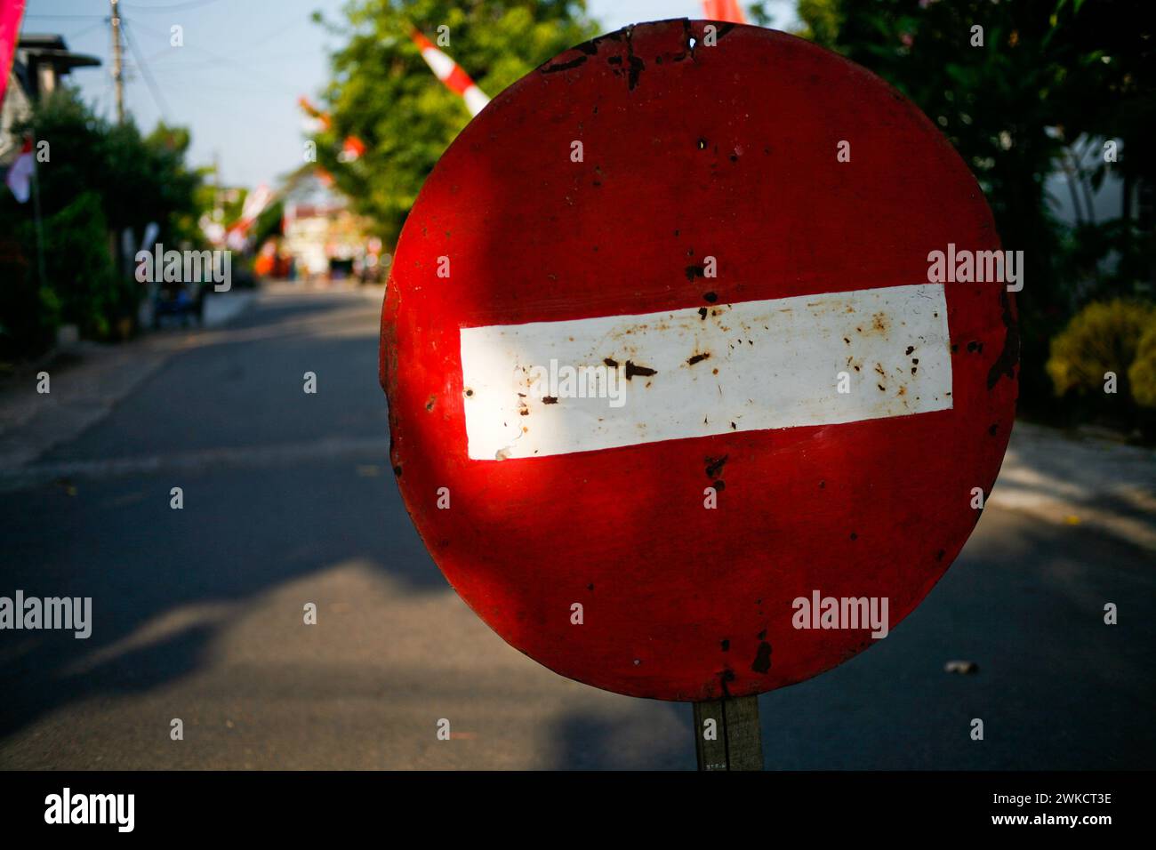 Close up old rusty road sign stop in Kediri, East Java, Indonesia Stock ...