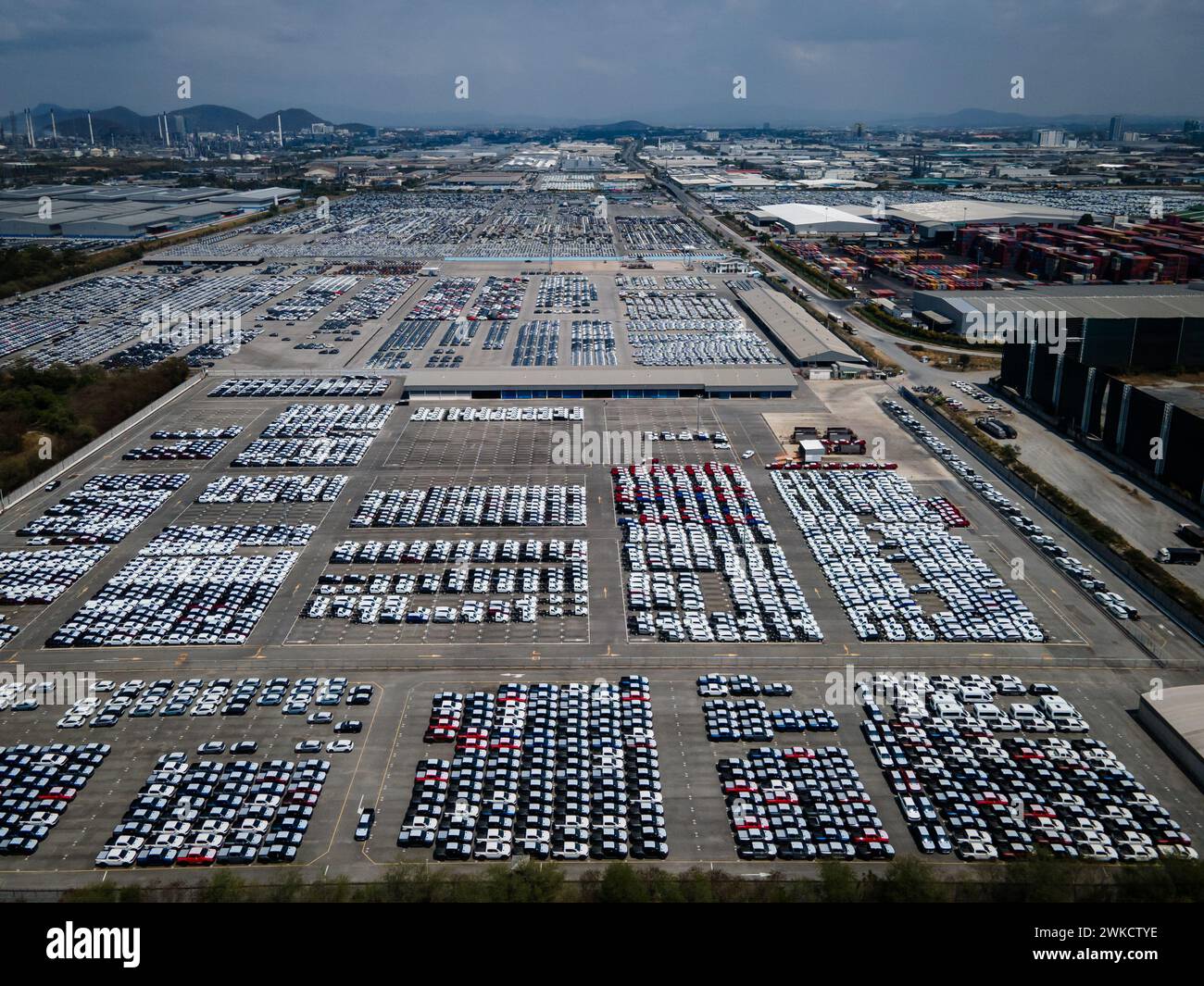 Laem Chabang, Thailand. 19th Feb, 2024. Cars are seen parked within the ...