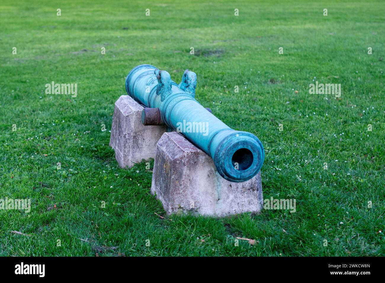 A blue cannon on a grassy field block Stock Photo - Alamy