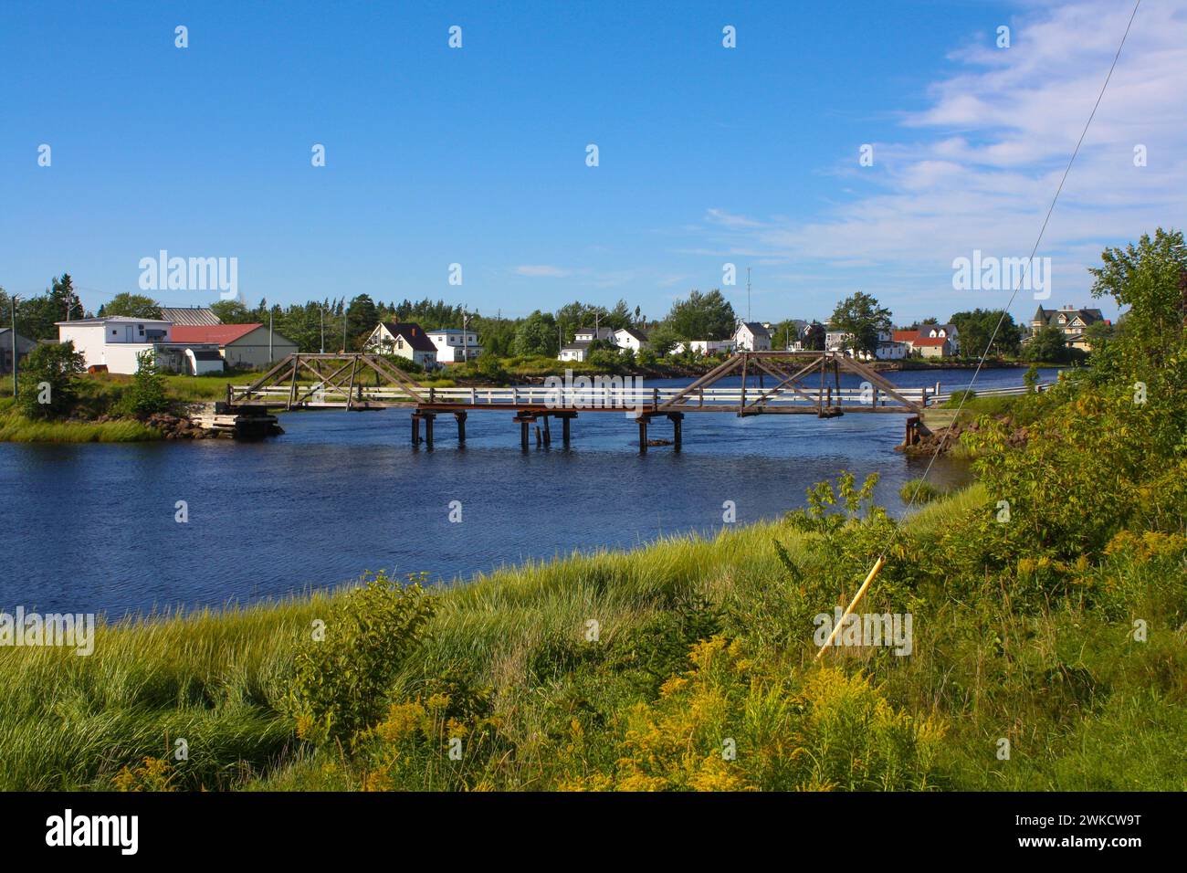 A scenic view of a blue river with lush vegetation and houses in Port ...
