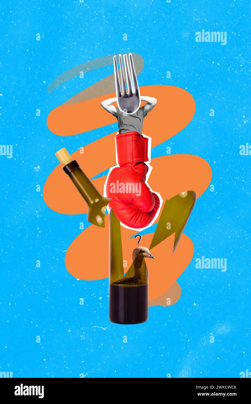 Vertical collage picture of mini black white colors guy fork instead ...