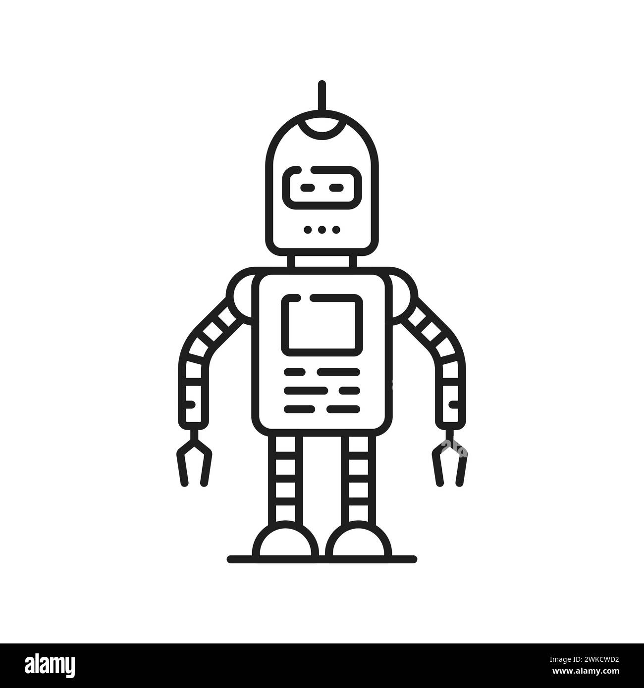 Robot line or outline icon, cartoon cute robotic character or android ...